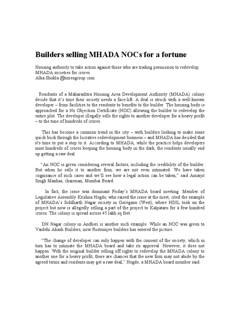 MHADA NOC Misuse and Legal Action | PDF | Social Institutions | Social ...