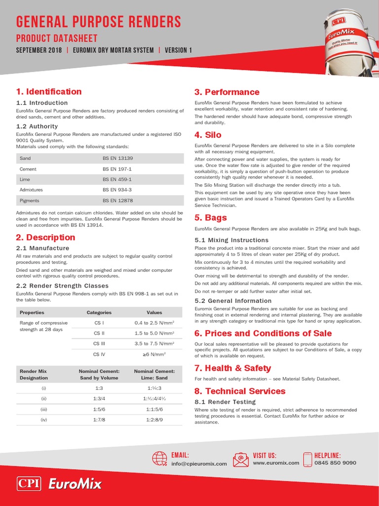 General Purpose Renders: Product Datasheet | PDF | Concrete | Cement