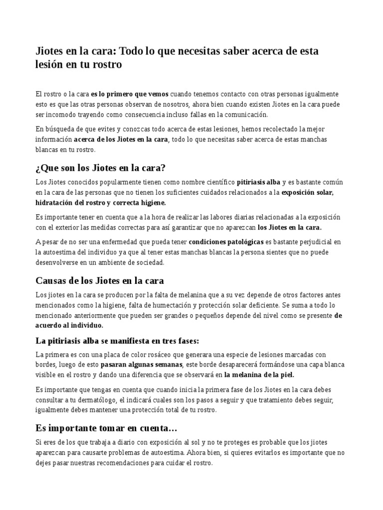 Jiotes en La Cara | PDF | Medicina CLINICA | Especialidades Medicas