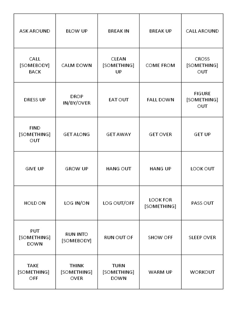 Phrasal Verbs Charadestaboo Boardgames Flashcards Fun Activities Games ...