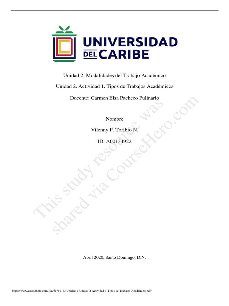 Unidad 2 Unidad 2. Actividad 1. Tipos de Trabajos Acade Micos PDF | PDF | Crítica textual | Science
