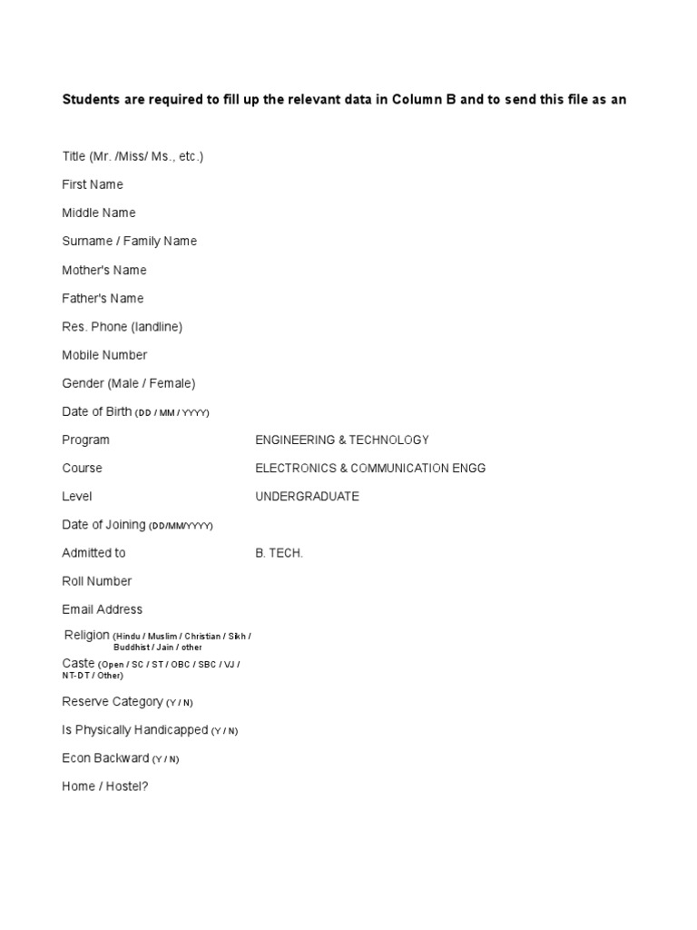 Student Data Submission Form | PDF