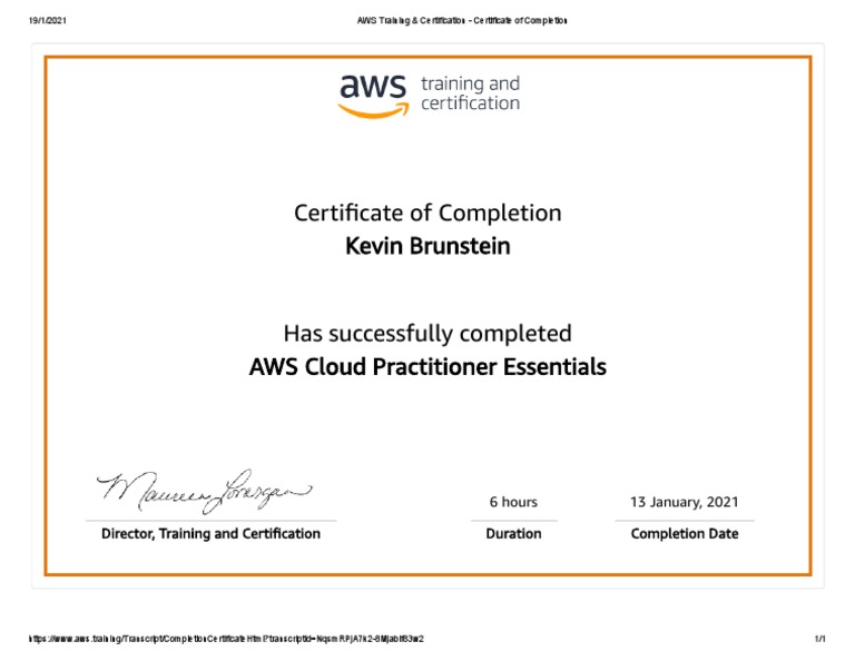 AWS Training & Certification - Certificate of Completion | PDF