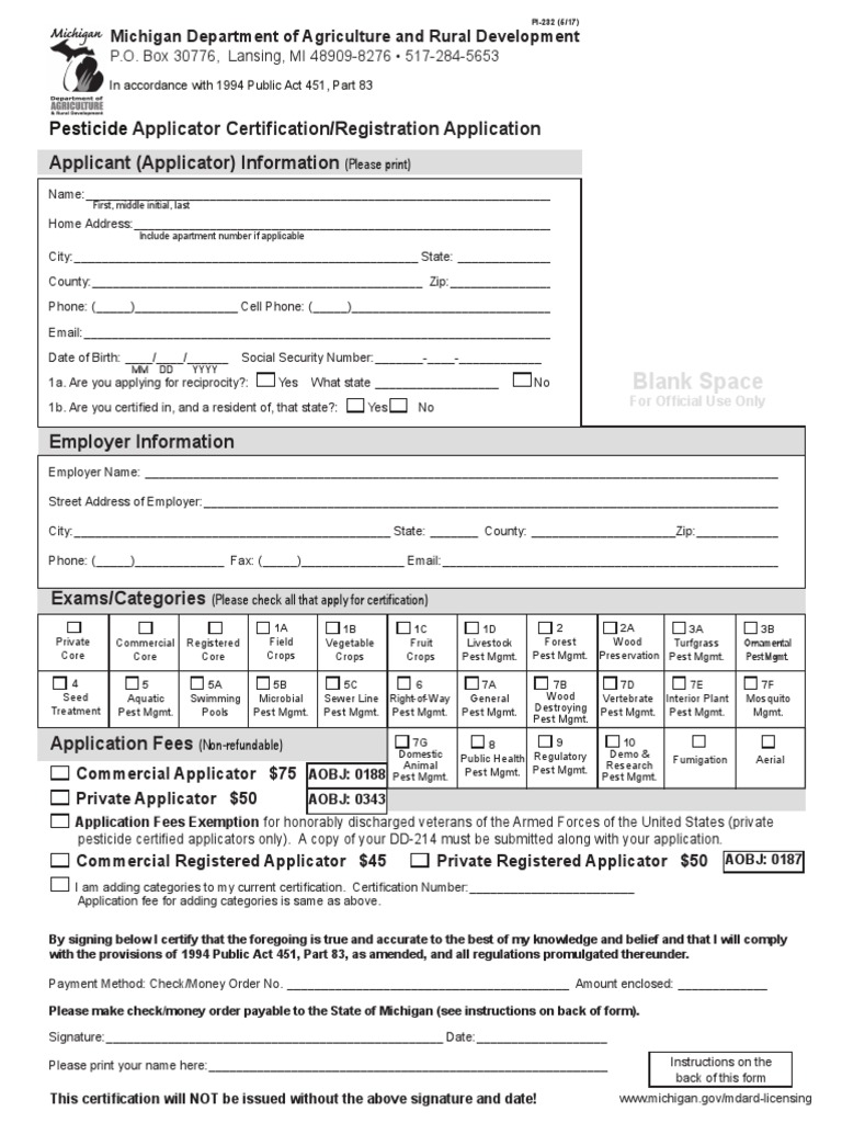 Michigan Pesticide Applicator Application | PDF | Pesticide | Pest ...