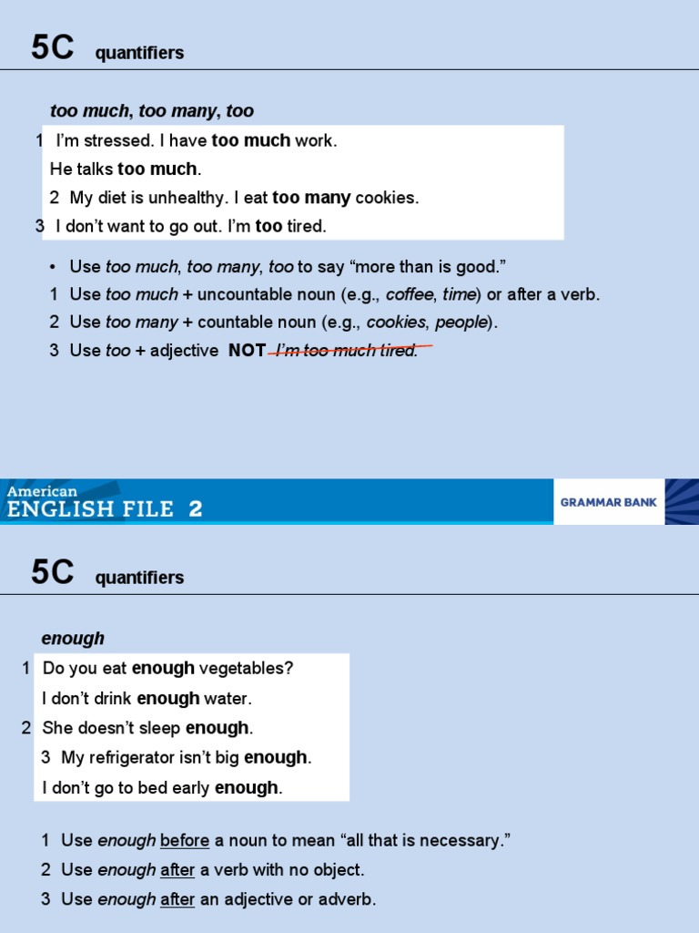 Quantifiers: Too Much, Too Many, Enough | PDF | Self-Improvement ...