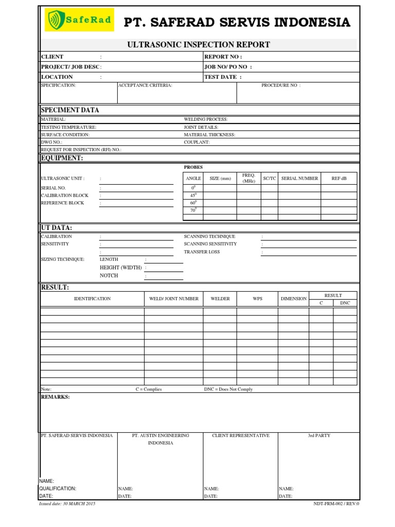 Pt. Saferad Servis Indonesia: Ultrasonic Inspection Report | PDF ...