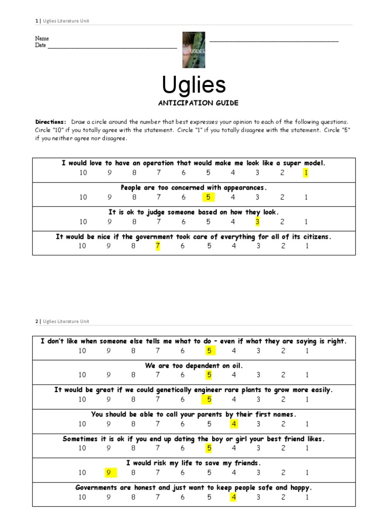 Anticipation Guide Uglies | PDF