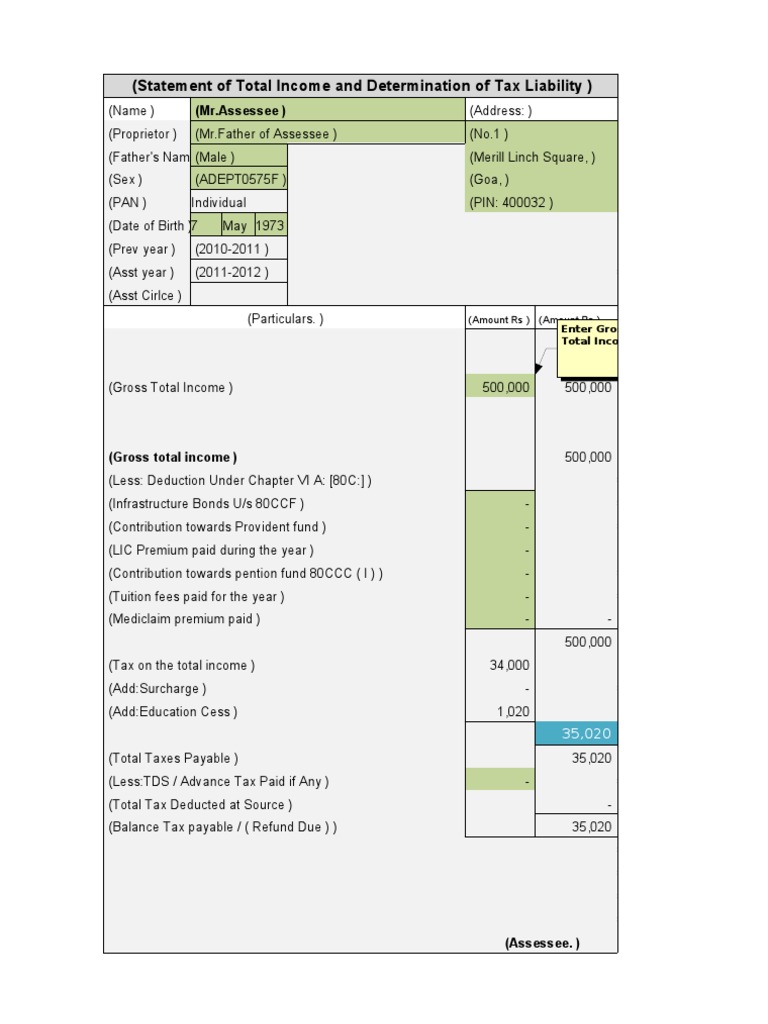 Tax Calculator Statement | PDF | Income Tax In India | Taxation