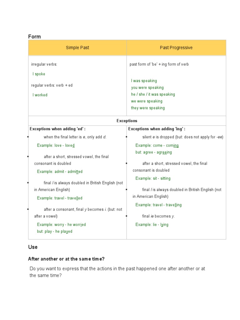 Simple &progressive Past Explanation and Exercises | PDF | English ...