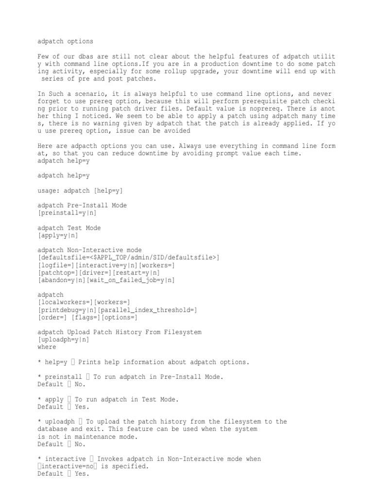 Adpatch Options | PDF | Command Line Interface | Databases