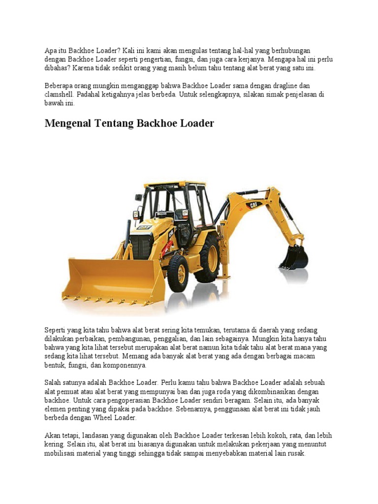 Backhoe Loader: Pengertian dan Fungsi | PDF