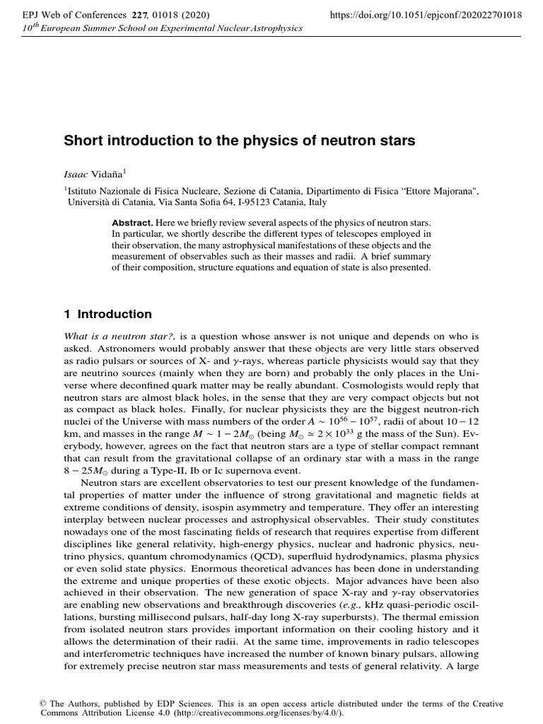 Short Introduction To The Physics of Neutron Stars | PDF | Stars ...