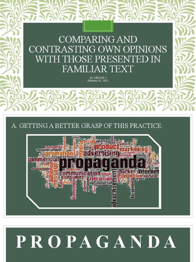 Comparing Opinions in Familiar Texts | PDF | Propaganda | Stereotypes
