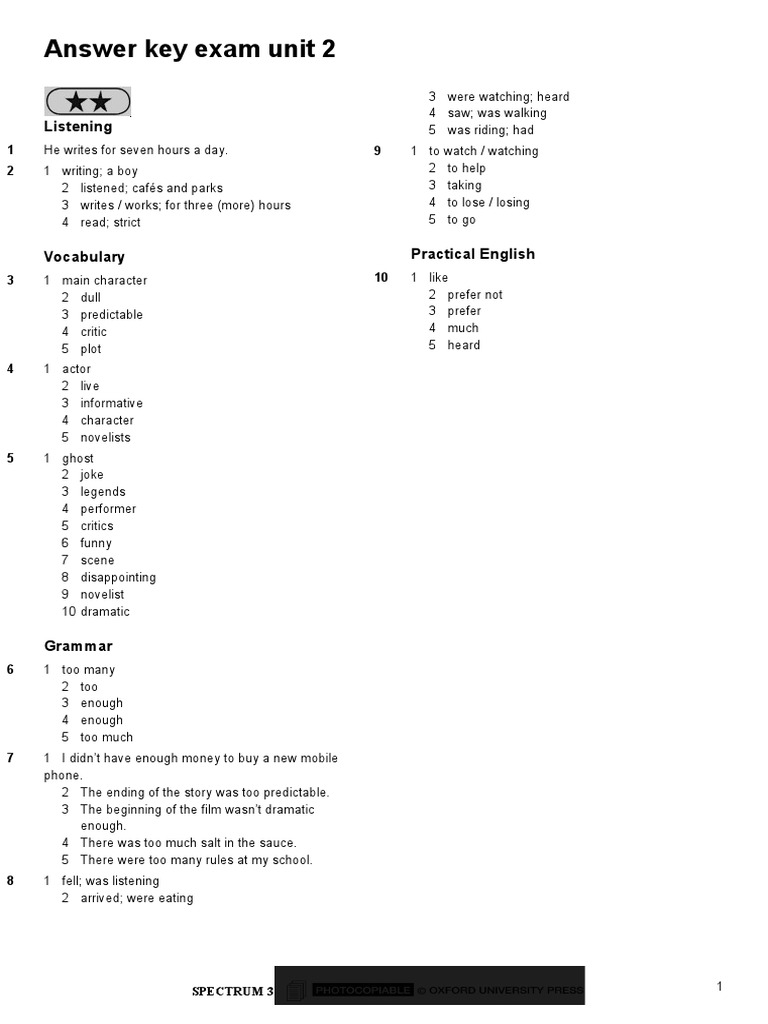 Exam Unit 2 Answers | PDF