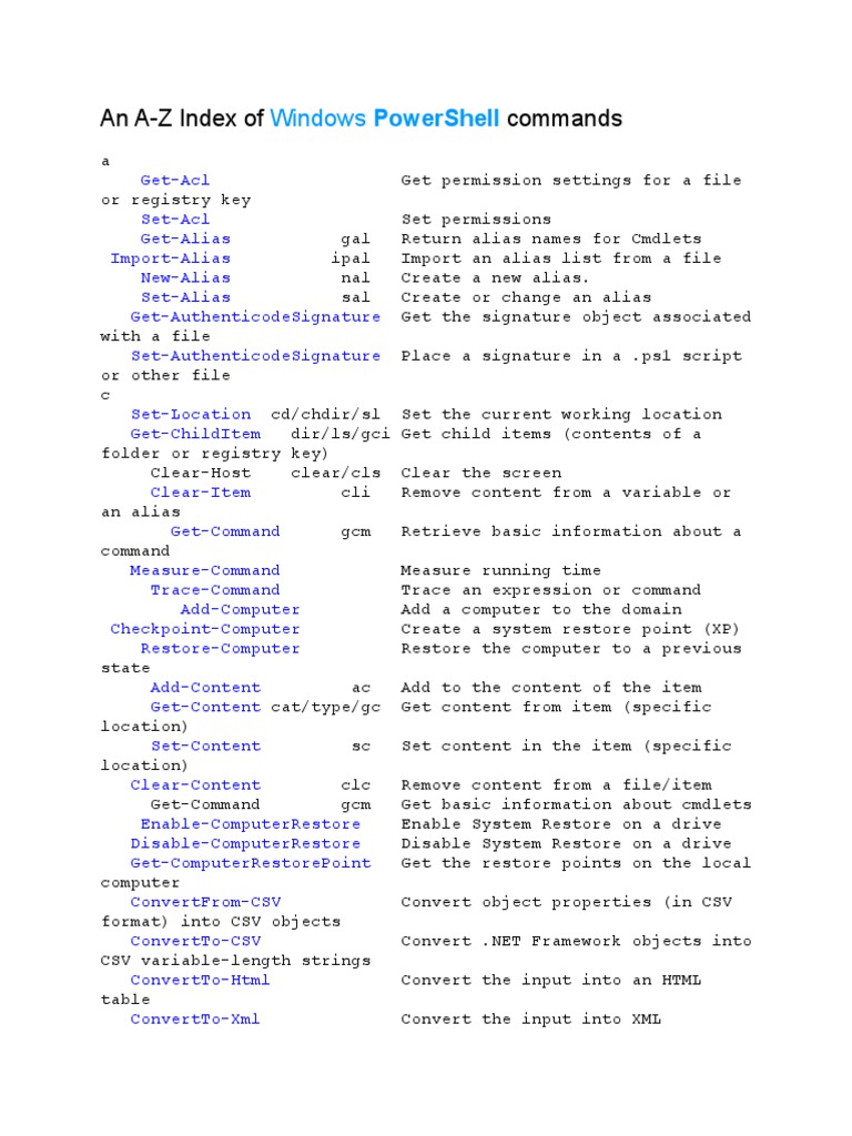An A-Z Index of Commands: Windows Powershell | PDF | Computer File | Command Line Interface