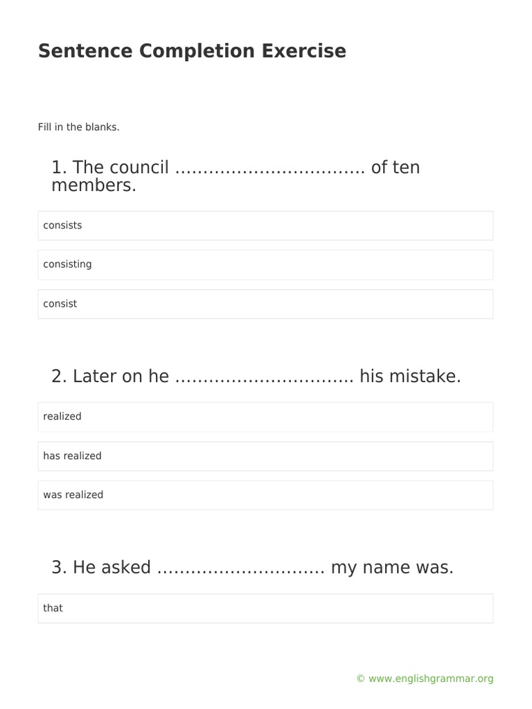 Sentence Completion Exercise | PDF