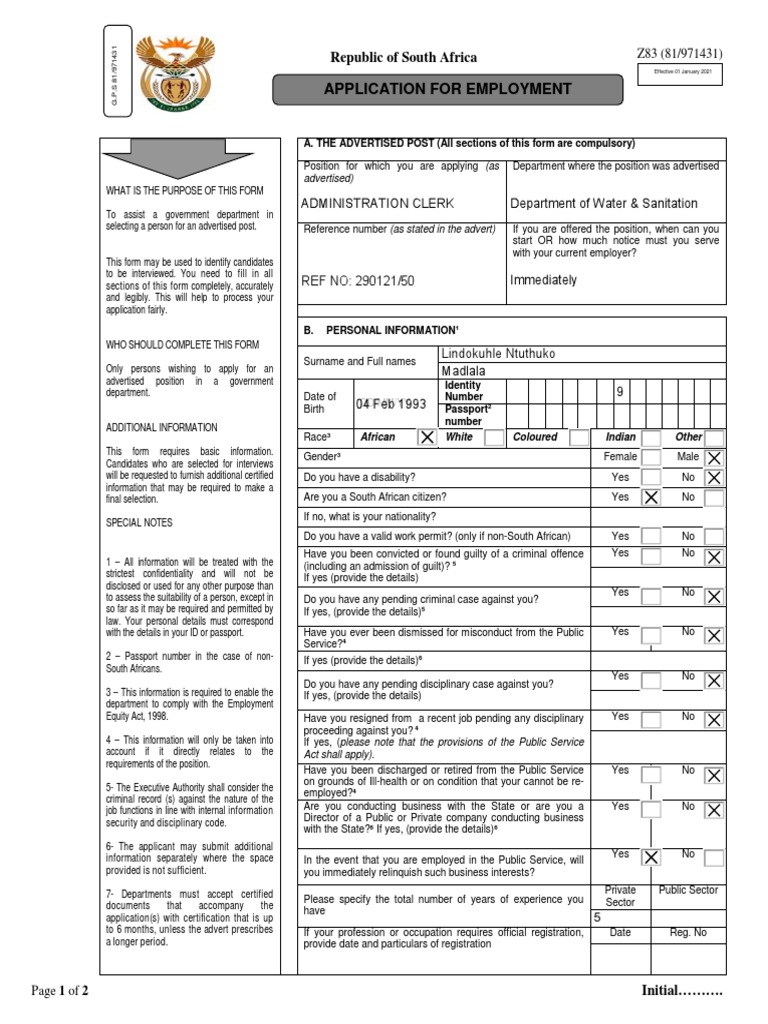New Z83 Form for Job Applications | PDF | Criminal Record | Government