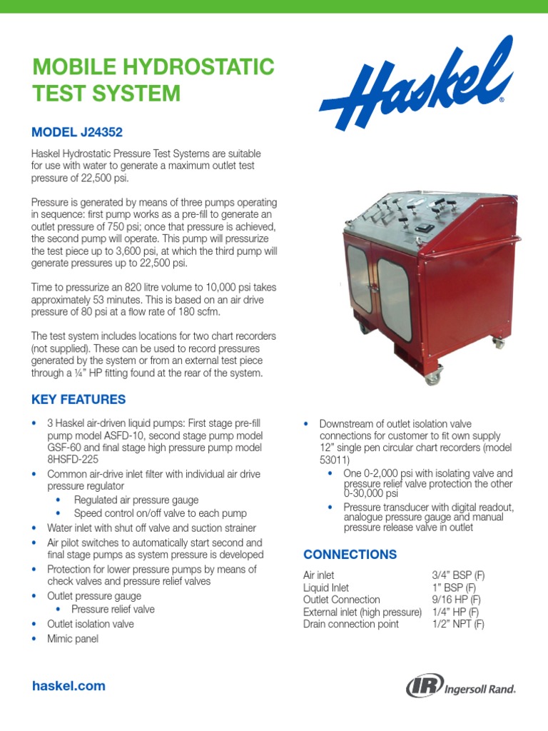 Mobile Hydrostatic Test System: MODEL J24352 | PDF | Pump | Valve