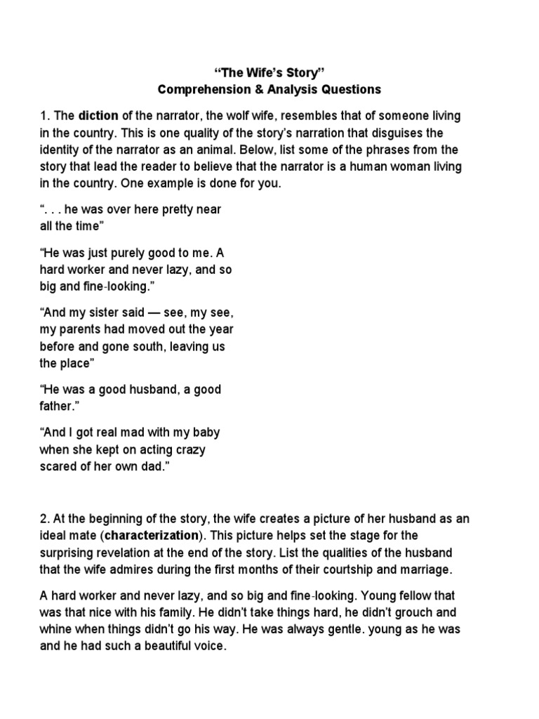 The Wife's Story Questions | PDF | Narration | Irony