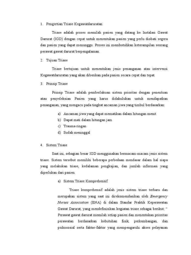 Pengertian, Tujuan, Prinsip Dan Sistem Triase | PDF