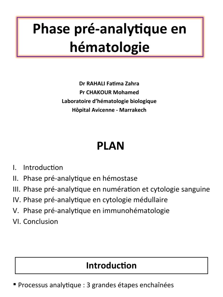 Phase pré-analytique en hématologie | PDF | Hémostasie | Hématologie