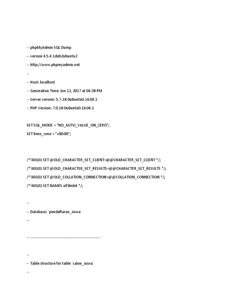 Pendaftaran Siswa Sql Pdf