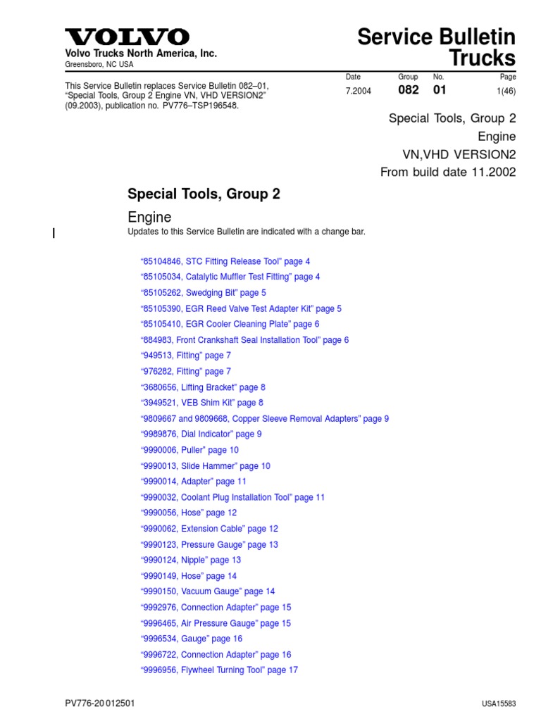 Service Bulletin Trucks: Special Tools, Group 2 | PDF | Fuel Injection ...
