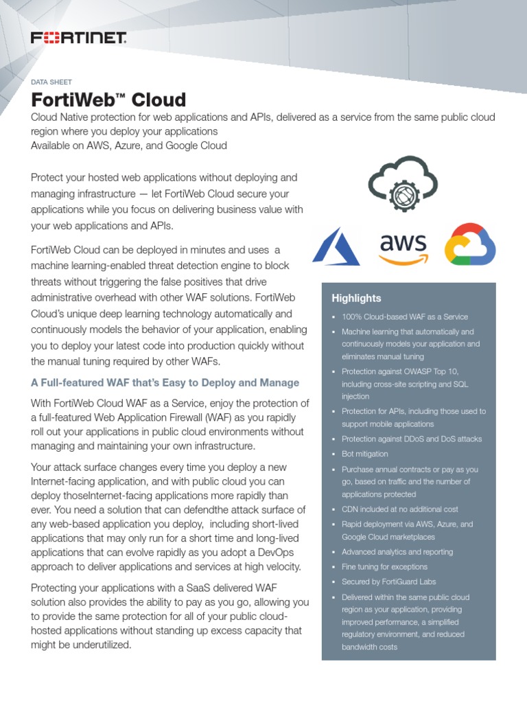 Fortiweb Cloud: A Full-Featured Waf That'S Easy To Deploy and Manage | PDF | Cloud Computing ...