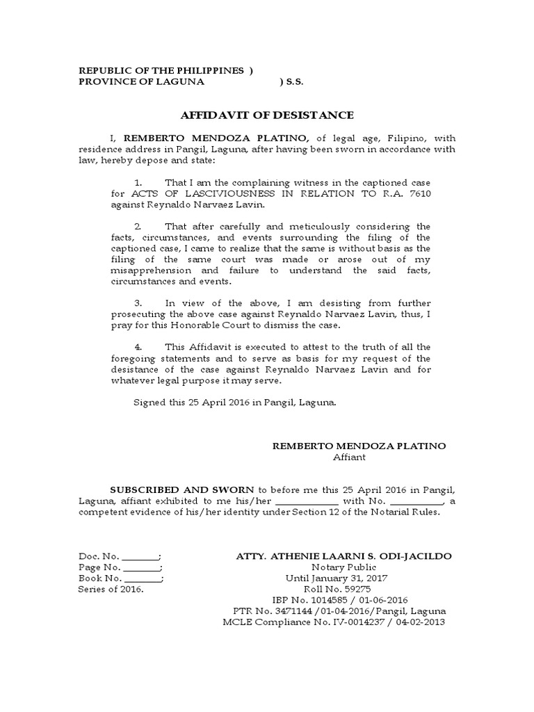 Affidavit of Desistance | PDF