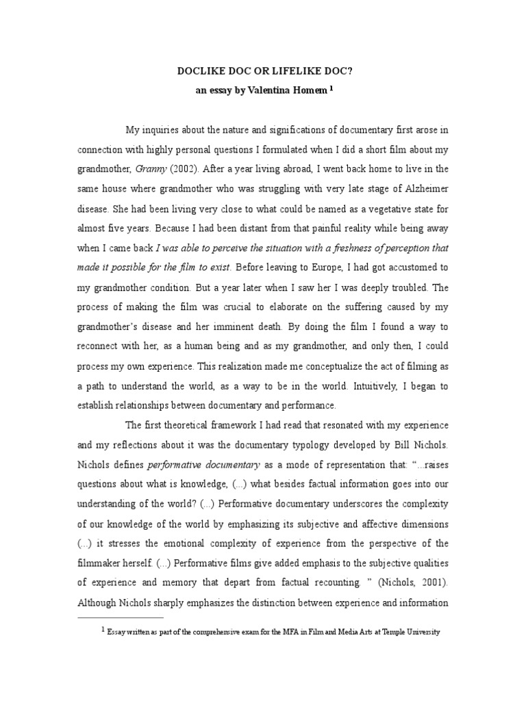 Doclike Doc or Lifelike Doc Performativi | PDF | Documentary Film | Reality