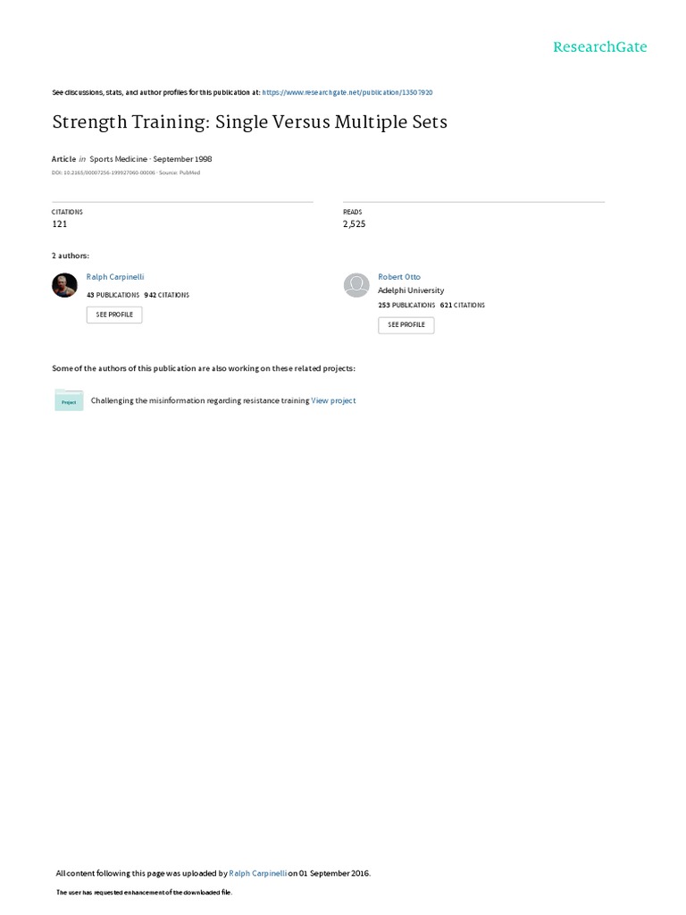 Strength Training: Single Versus Multiple Sets: Sports Medicine September 1998 | PDF | Strength ...