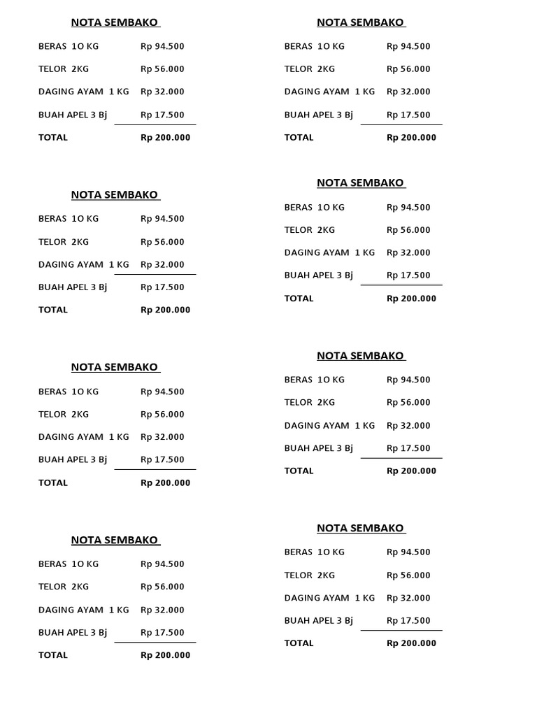Nota Sembako | PDF