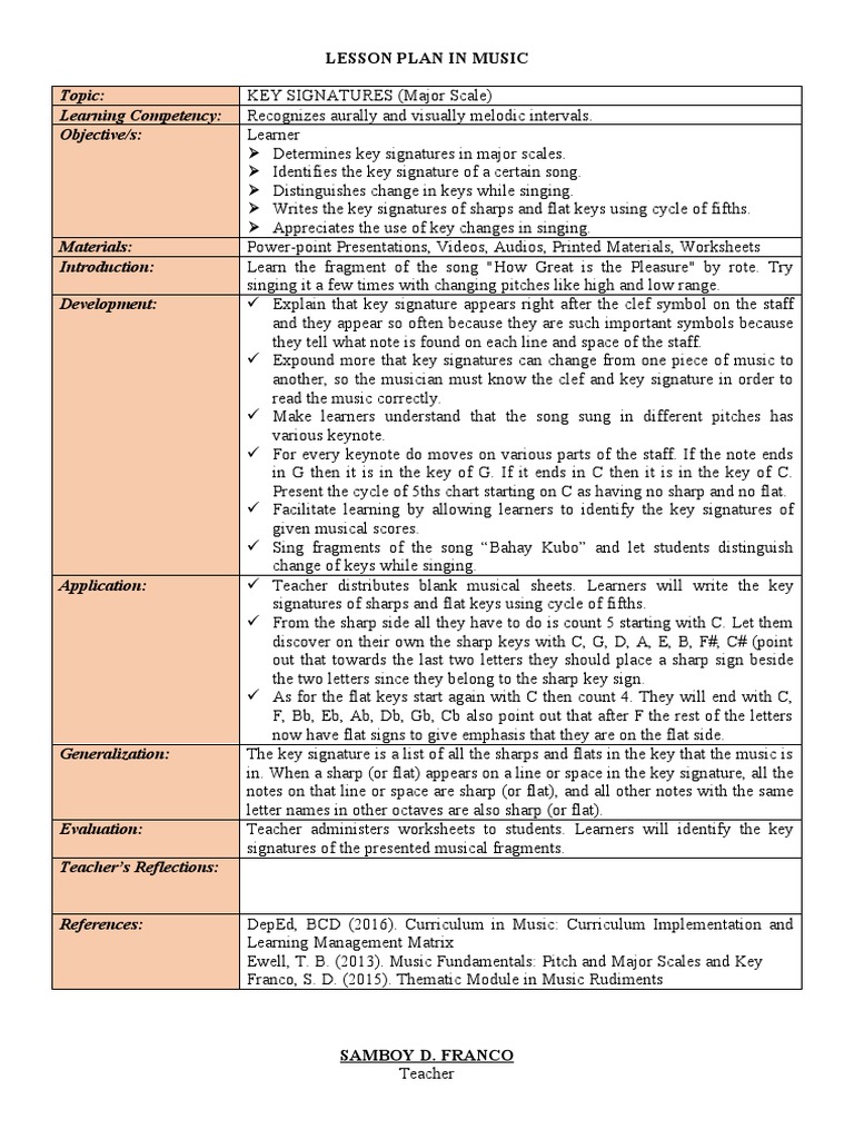 Key Signatures Lesson Plan | PDF | Lesson Plan | First Aid