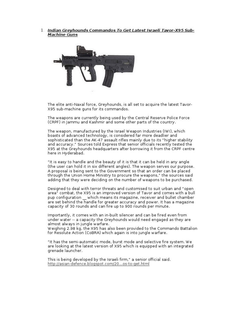 Indian Greyhounds Commandos To Get Latest Israeli Tavor | PDF ...