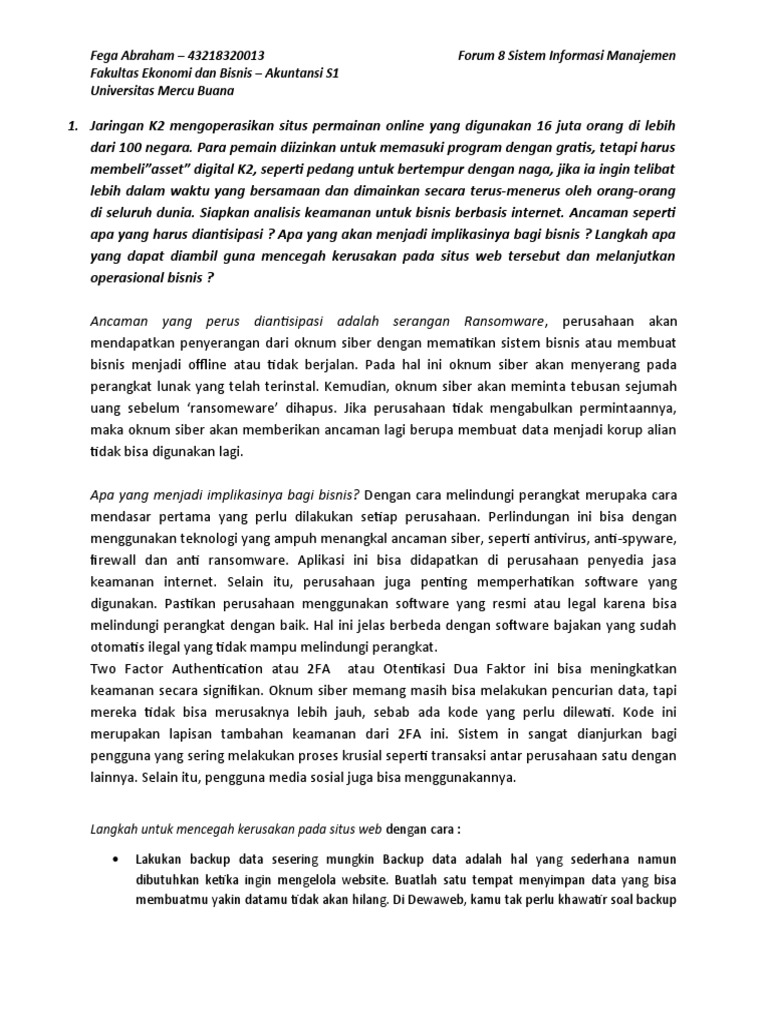 Forum 8 SIM Fega Abraham 43218320013 | PDF | Komputer