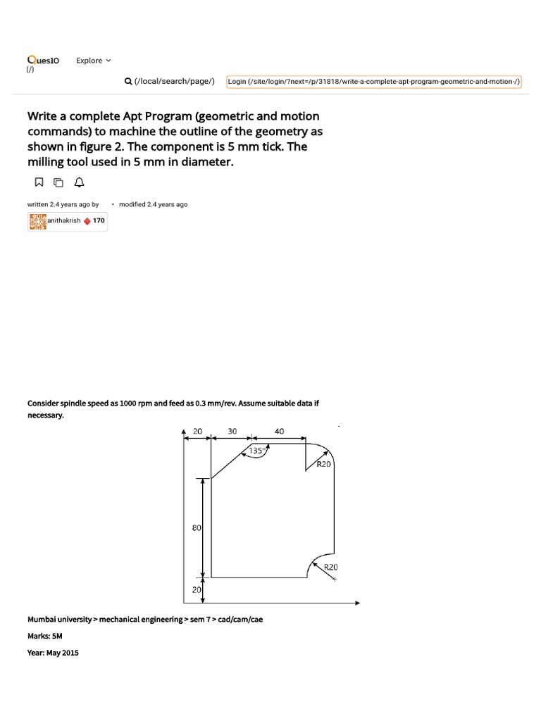 Write A Complete Apt Program Geometric And Motion Commands To Machine The Outline Of The 