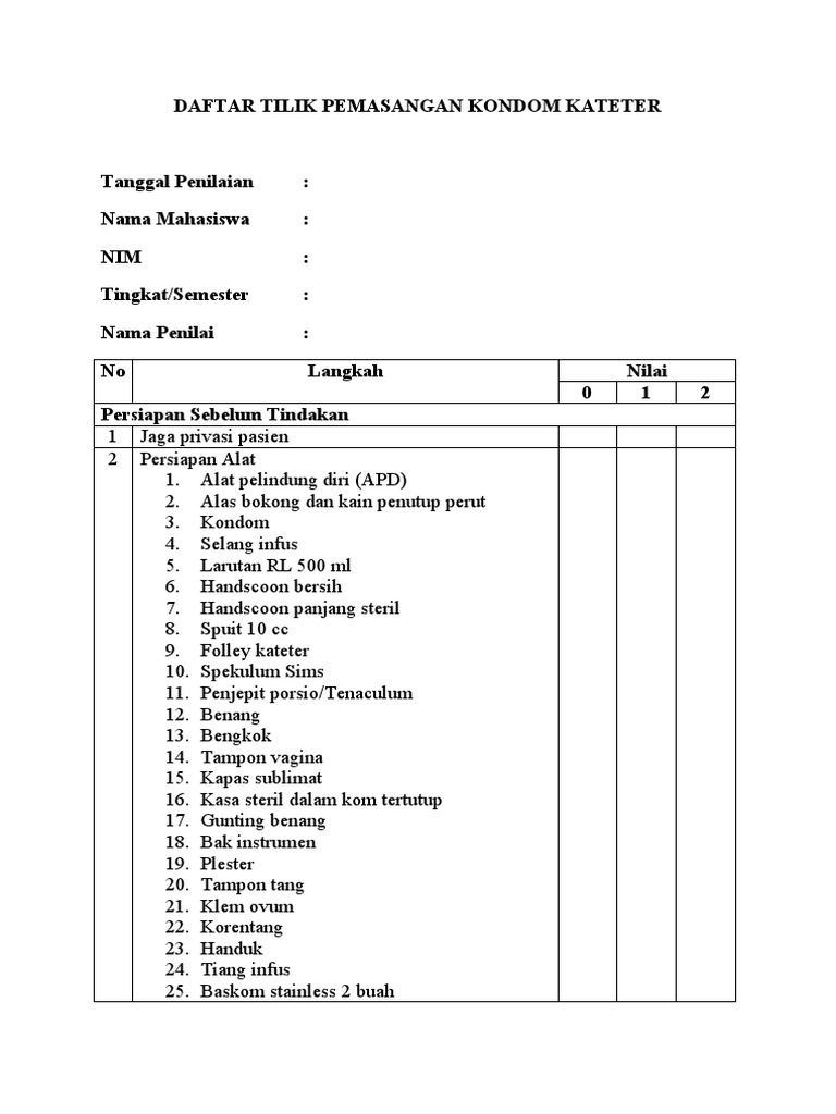 Daftar Tilik Pemasangan Kondom Kateter | PDF