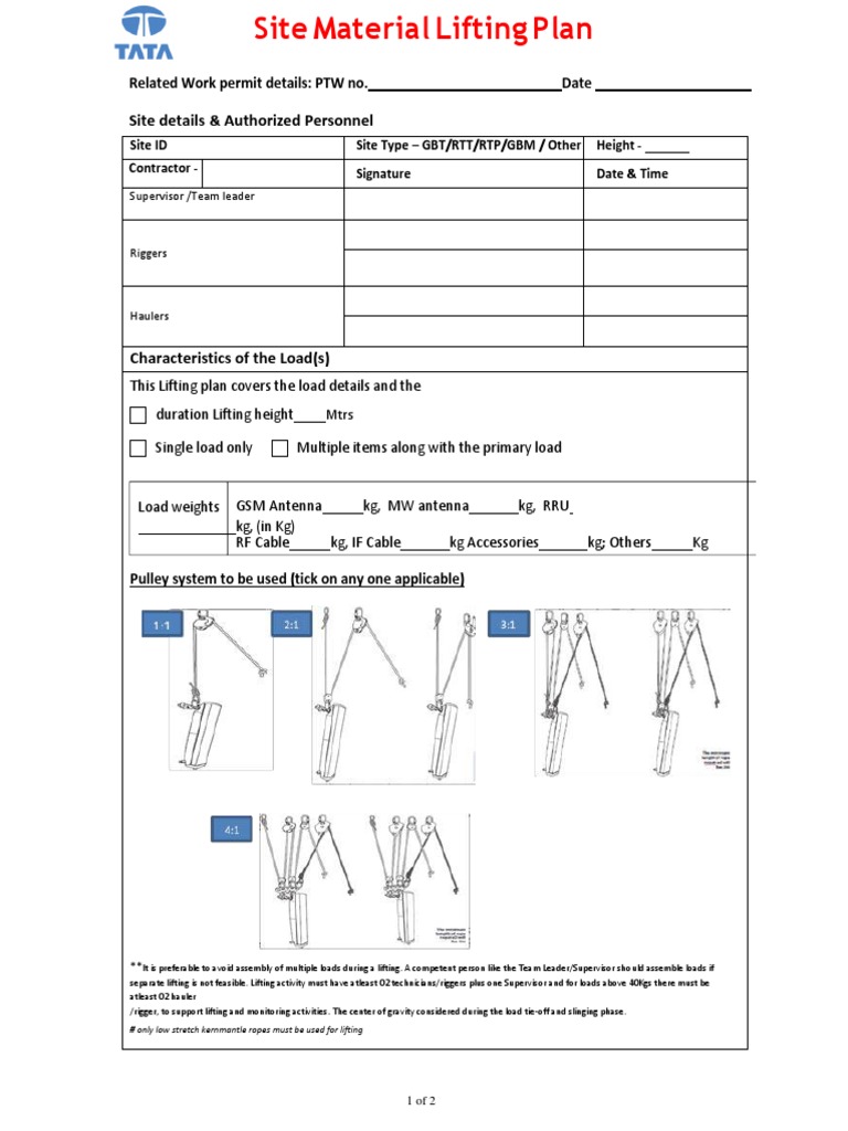 Material Lifting Plan Checklist - V | PDF | Manufactured Goods