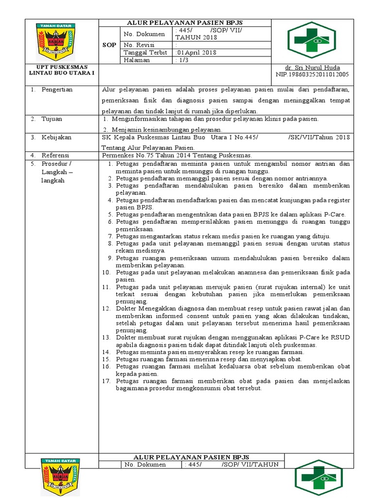7.1.4.1 SOP Alur Pelayanan Pasien BPJS | PDF