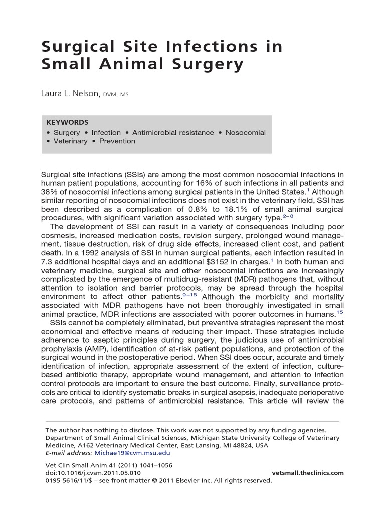 Surgical Site Infections in Small Animal Surgery | PDF | Surgery ...
