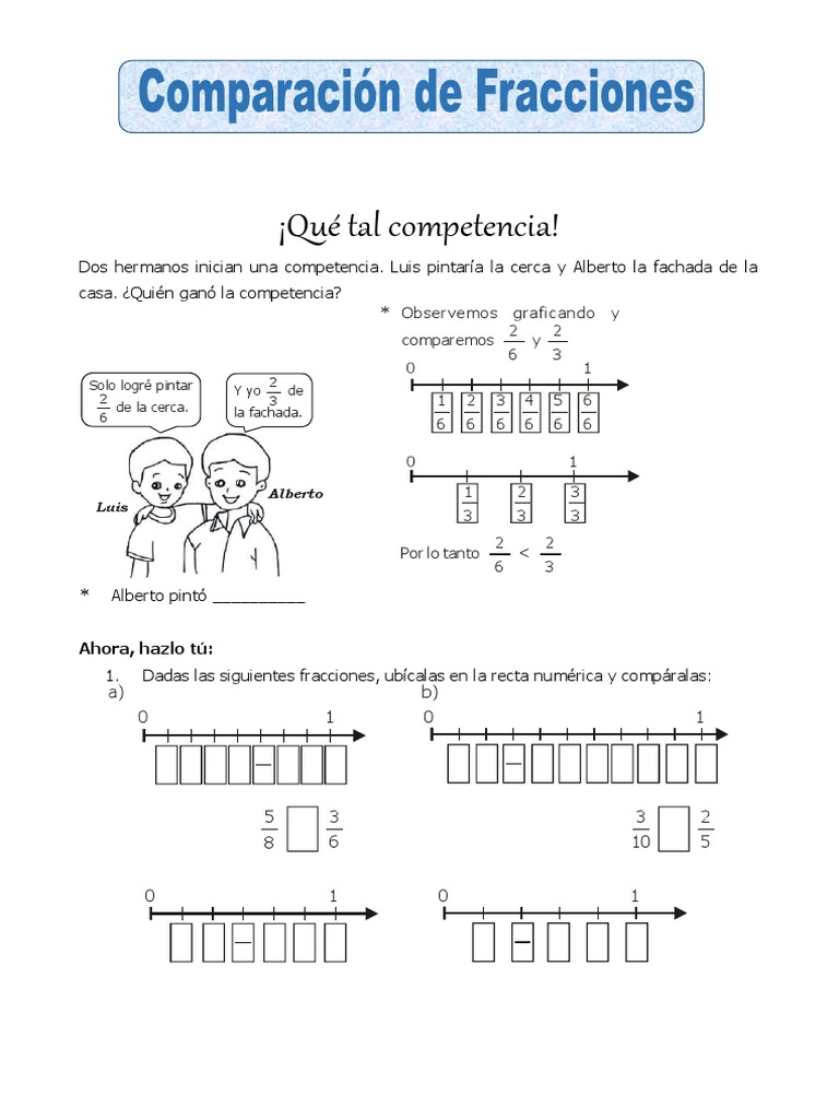Comparación de Fracciones Ejercicios para Cuarto de Primaria | PDF