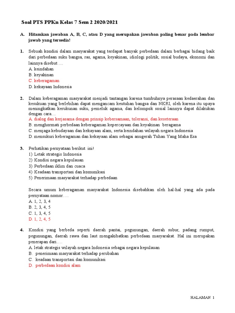 SOAL PTS GENAP PPKN KELAS 7 | PDF | Politik | Perjalanan