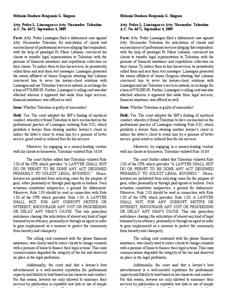 Lisangan Better Digest | PDF | Lawyer | Disbarment
