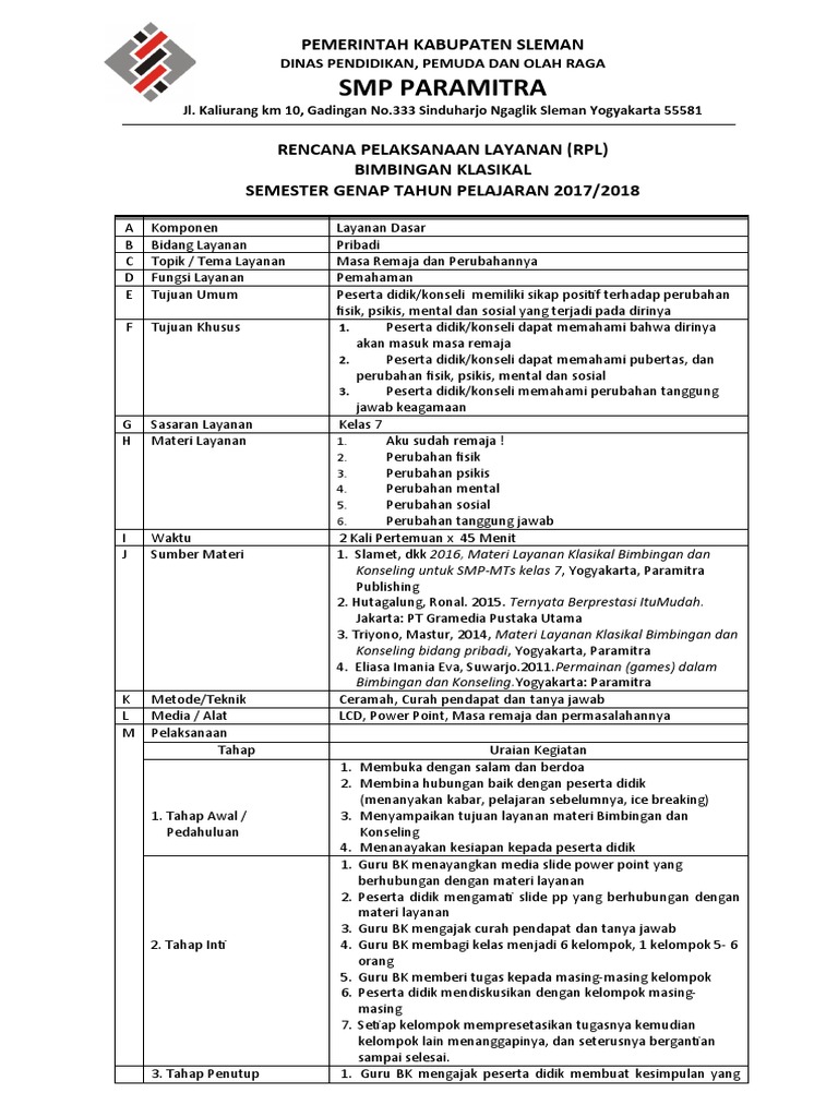Layanan Bimbingan Masa Remaja | PDF