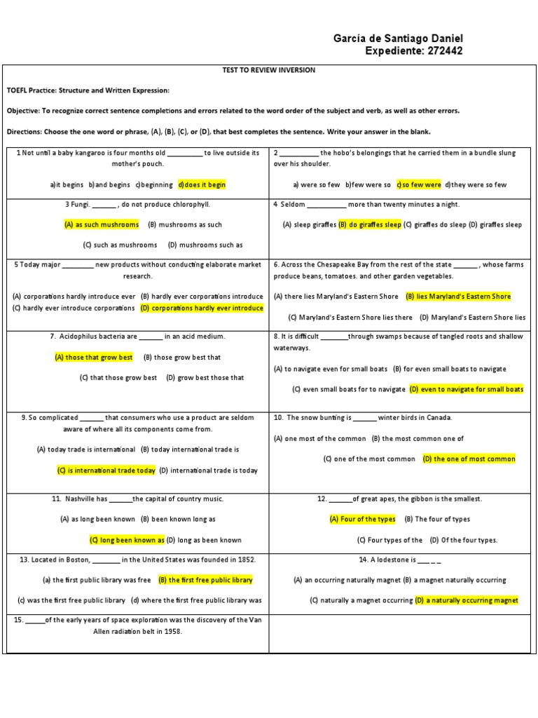 Pop Quiz To Review Inversion & Tag Questions | PDF | Nature
