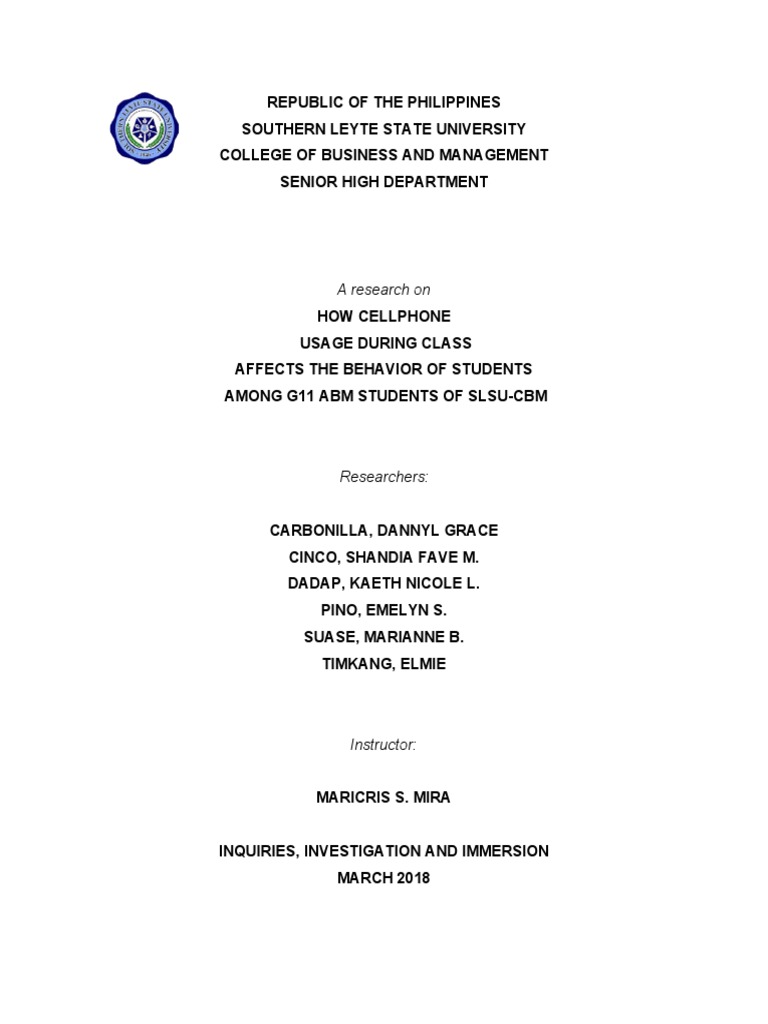 Research G12 2ND Sem | PDF | Classroom | Mobile Phones