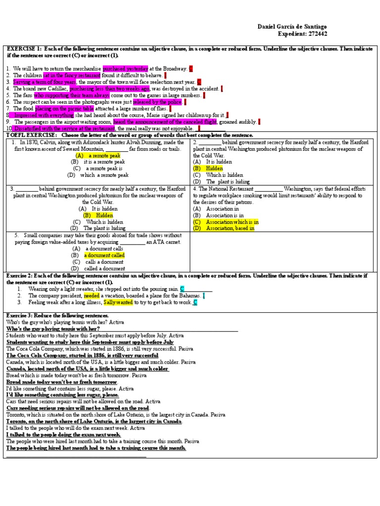 Reduced Adjective Clauses | PDF