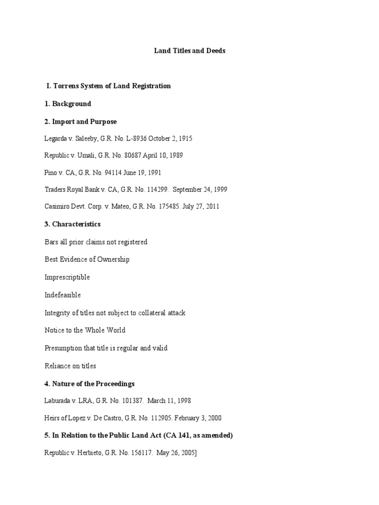 Outline On Torrens System of Registration | PDF | Title (Property) | Deed