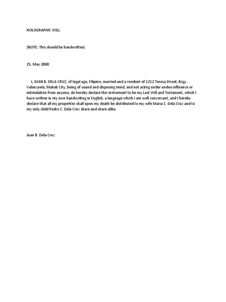 Holographic Will Sample | PDF