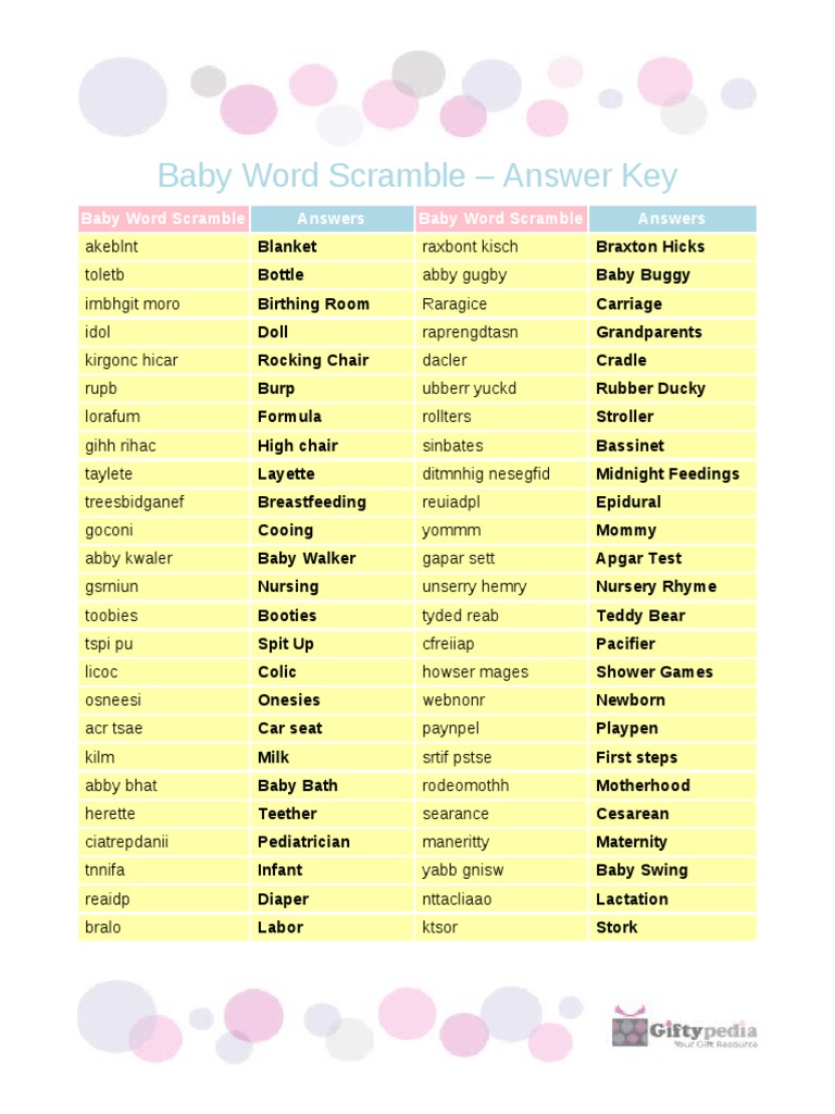 Baby Word Scramble - Answer Key | PDF